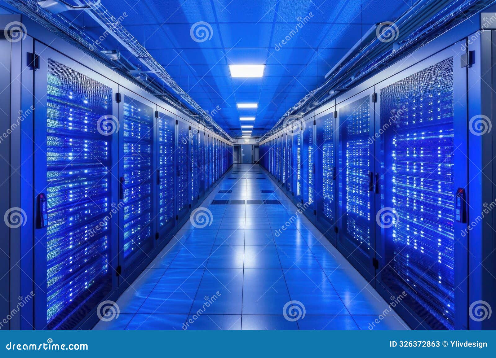 Modern Data Center with Blue Illumination Stock Image - Image of ...