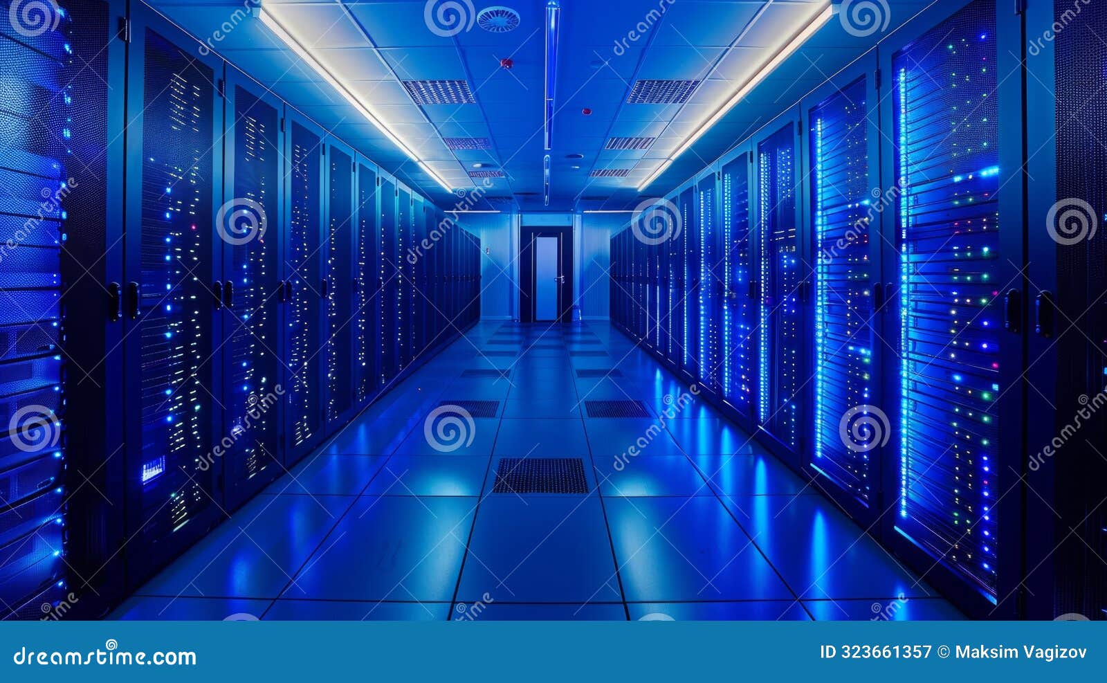 Modern Data Center with Blue LED Lighting, Generative AI Stock Image ...