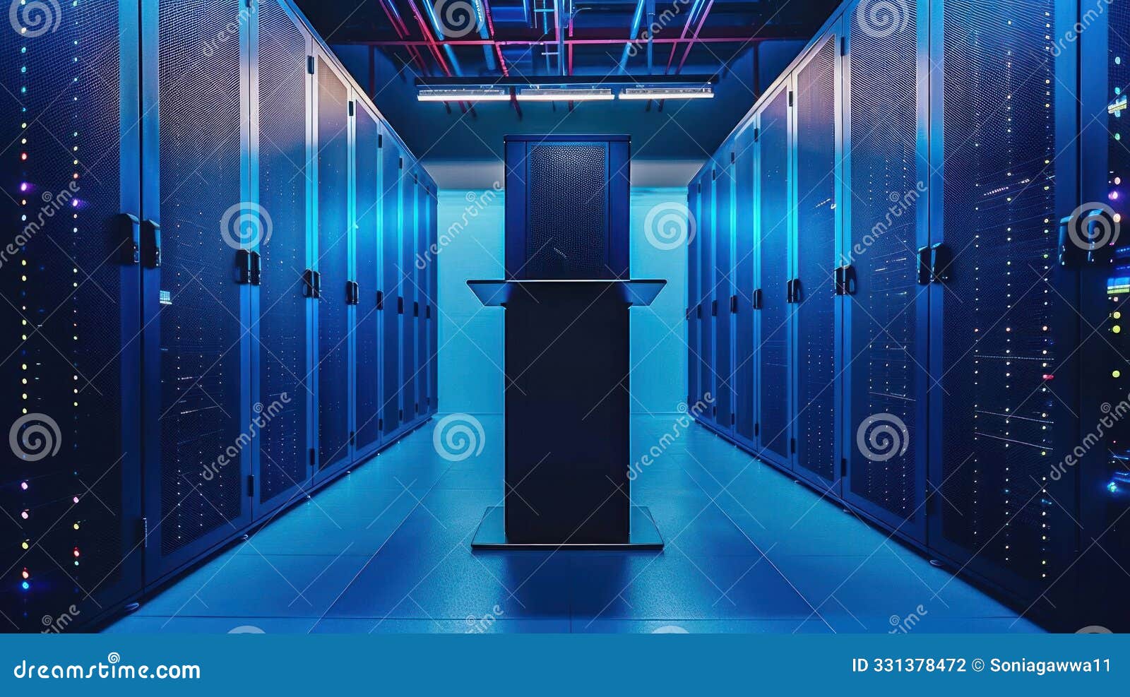Modern Data Center with Blue LED Lighting and Server Racks Stock ...