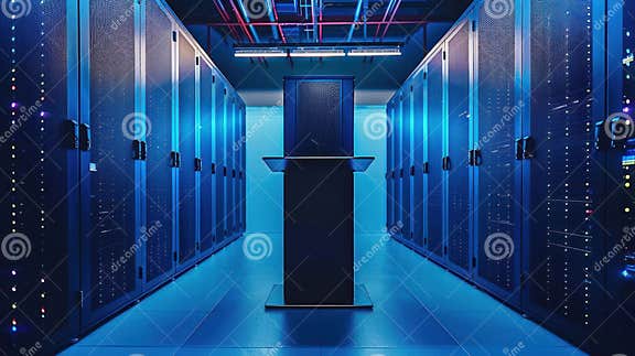 Modern Data Center with Blue LED Lighting and Server Racks Stock ...