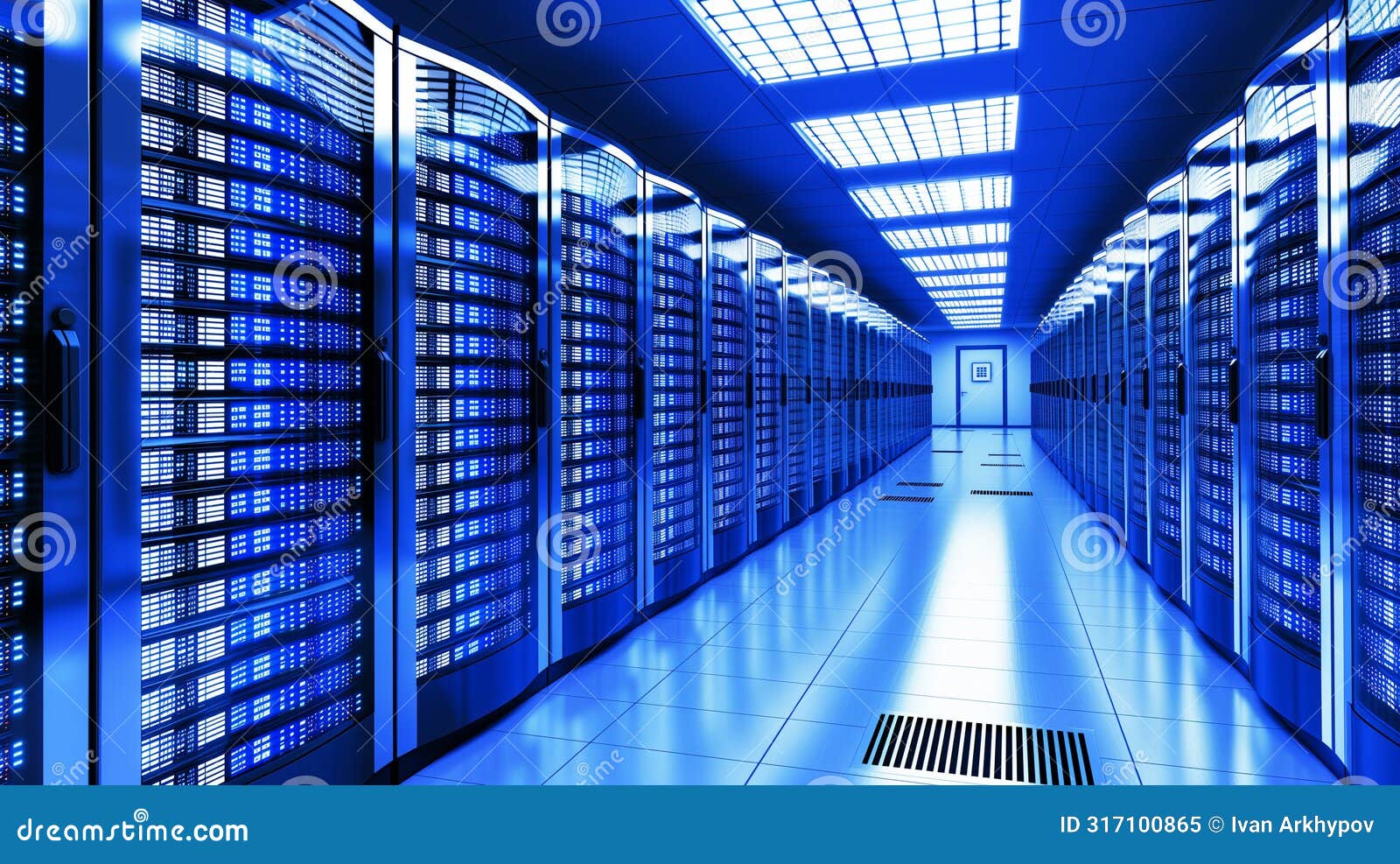 Modern Data Center with Blue LED Lights Stock Illustration ...