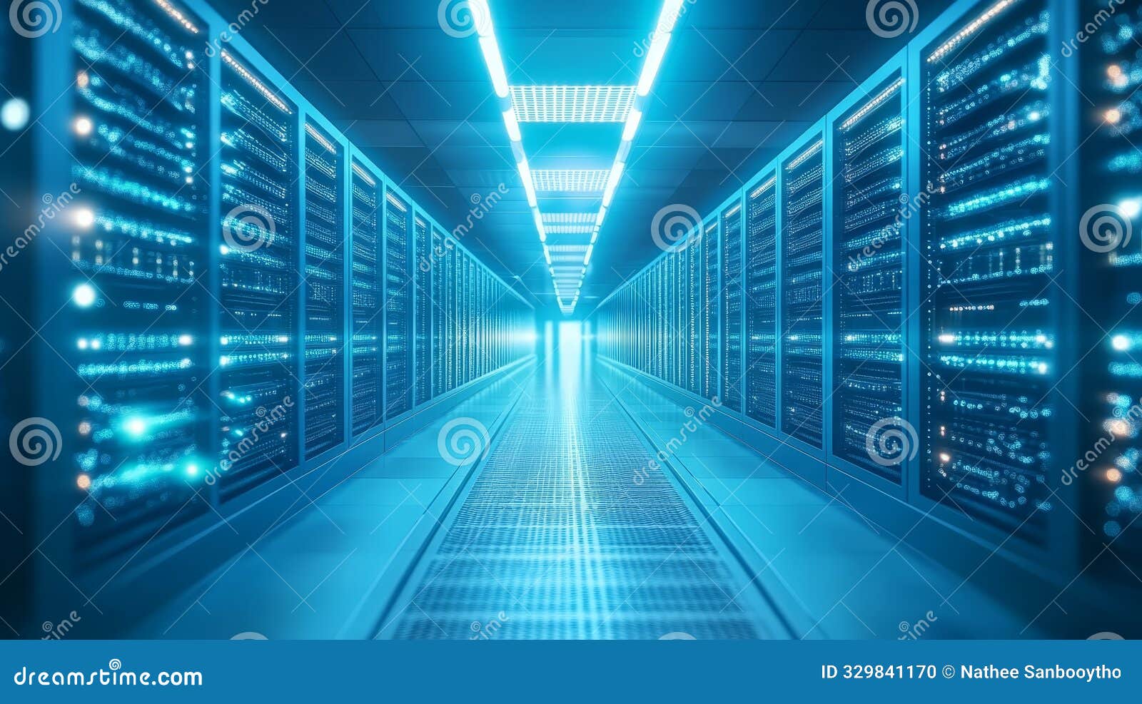 Modern Data Center with Blue Lighting Stock Illustration - Illustration ...