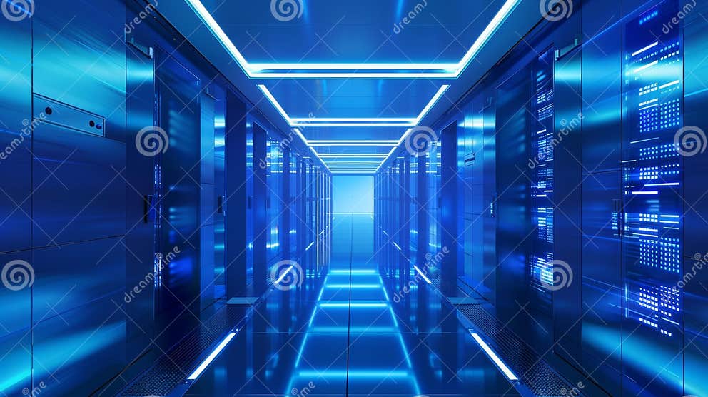 Modern Data Center with Blue Lighting, Generative AI Stock Image ...