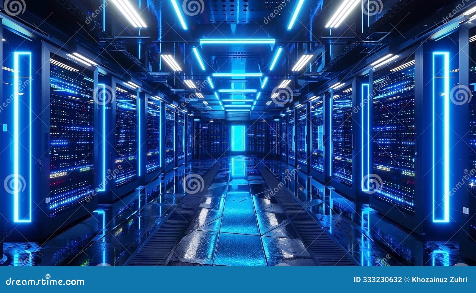 Modern Data Center with Blue Lights - High-Tech Server Room Interior ...