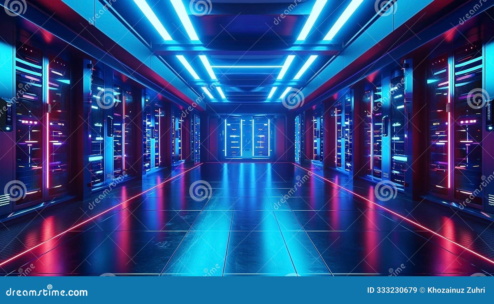Modern Data Center with Blue Lights - High-Tech Server Room Interior ...