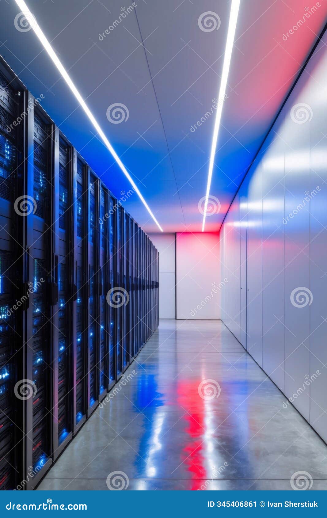 Modern Data Center with Blue and Red Lighting. Stock Image - Image of ...