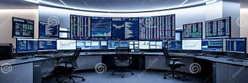 A Modern Data Center Control Room with Multiple Monitors Displaying ...