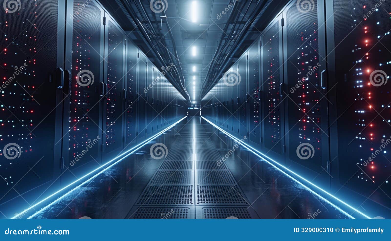 Modern Data Center Corridor with Illuminated Server Racks in a High ...
