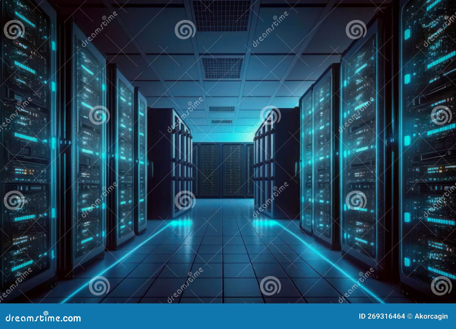 Modern Data Center With Servers And Neon Light Royalty-Free Stock ...