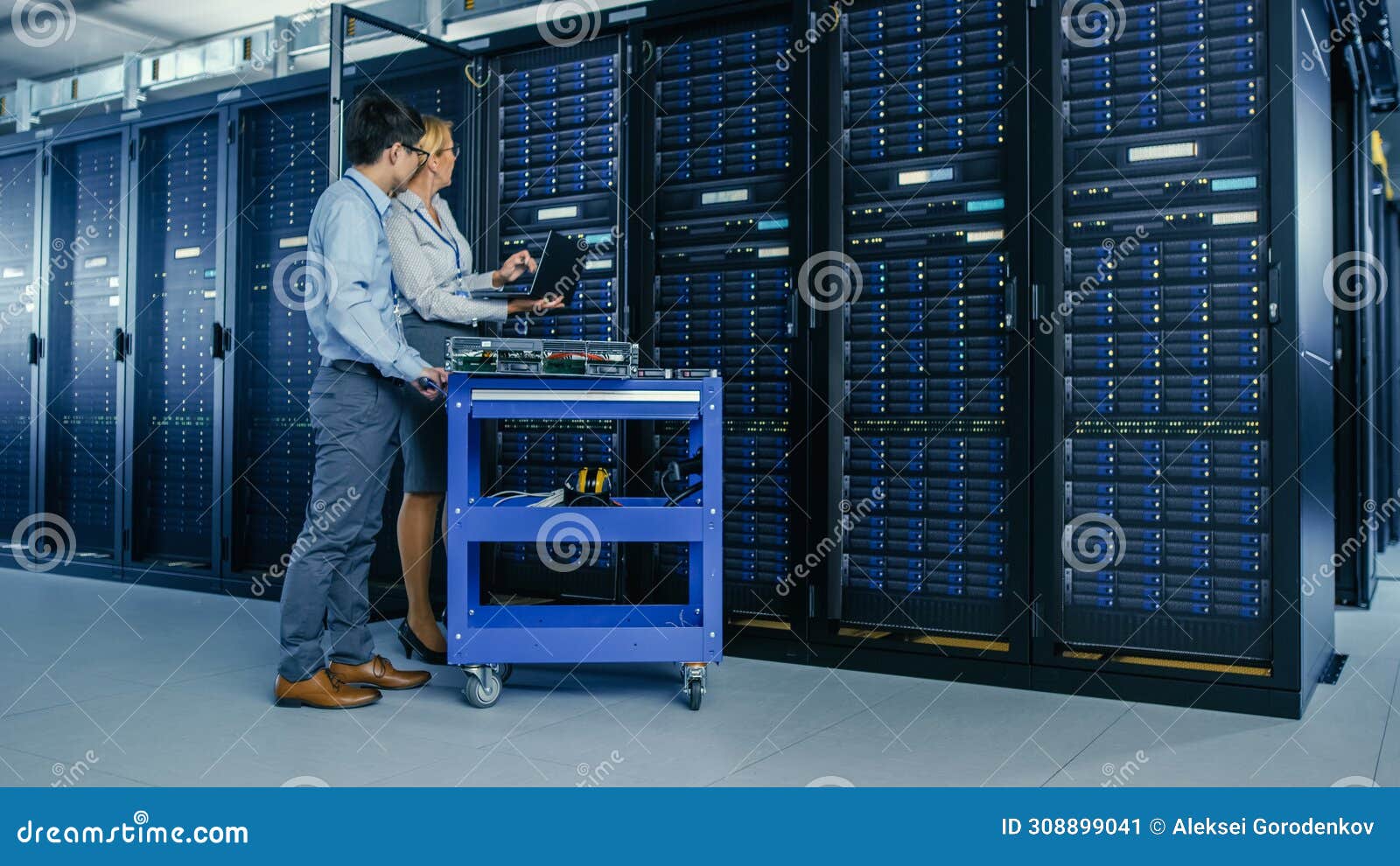 In the Modern Data Center: Engineer and it Specialist Work with Server ...