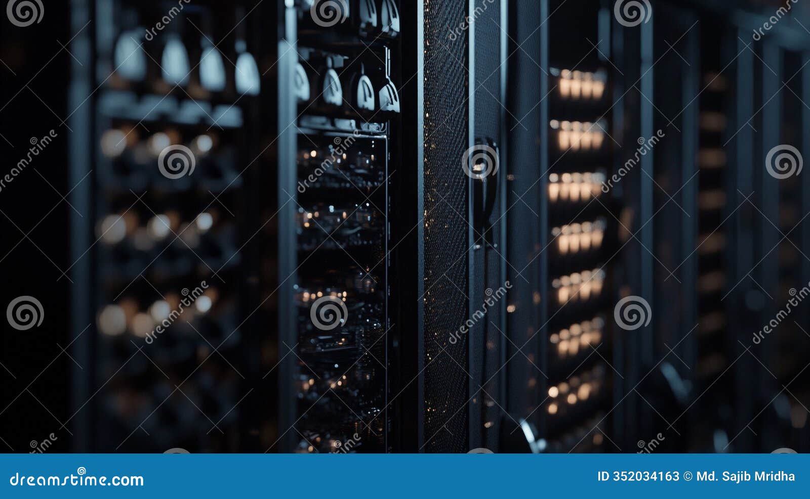 Modern Data Center Equipment in Operation with Rows of Servers and Data ...