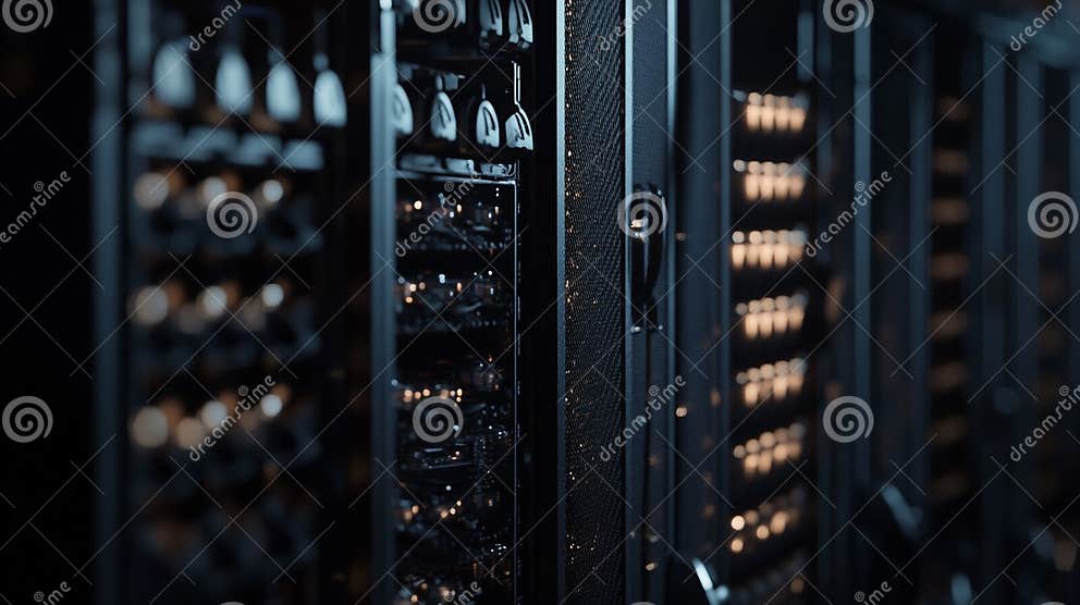 Modern Data Center Equipment in Operation with Rows of Servers and Data ...