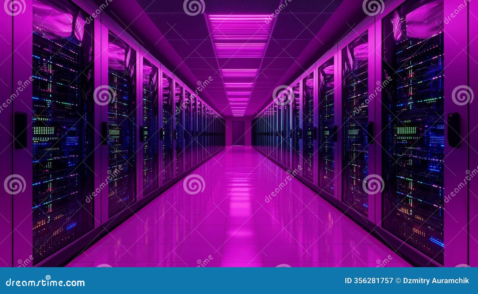 A Modern Data Center Equipped with Radiant Server Racks and Fiber Optic ...