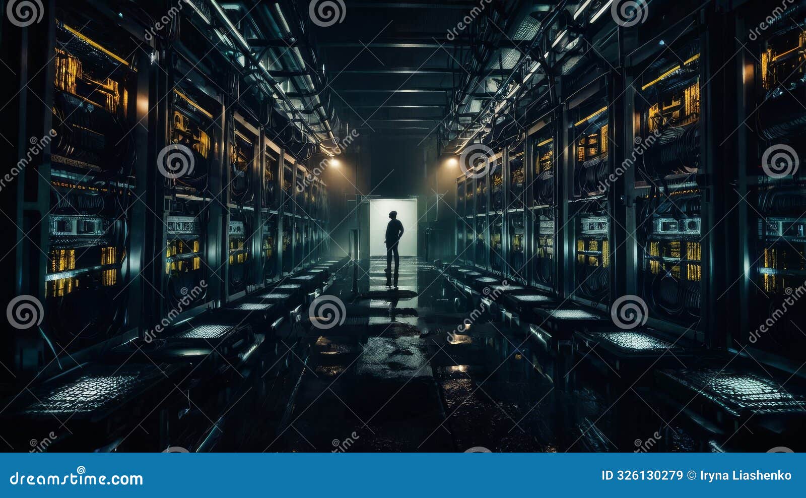 Modern Data Center Features Glowing Servers and Advanced Cooling System ...