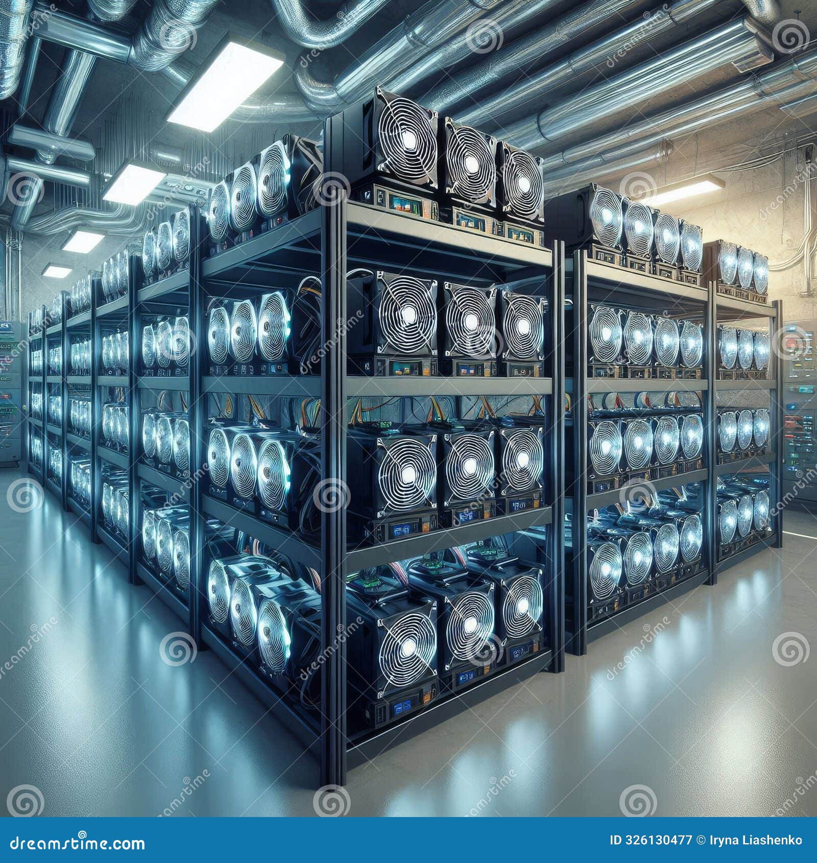 Modern Data Center Features Glowing Servers and Advanced Cooling System ...