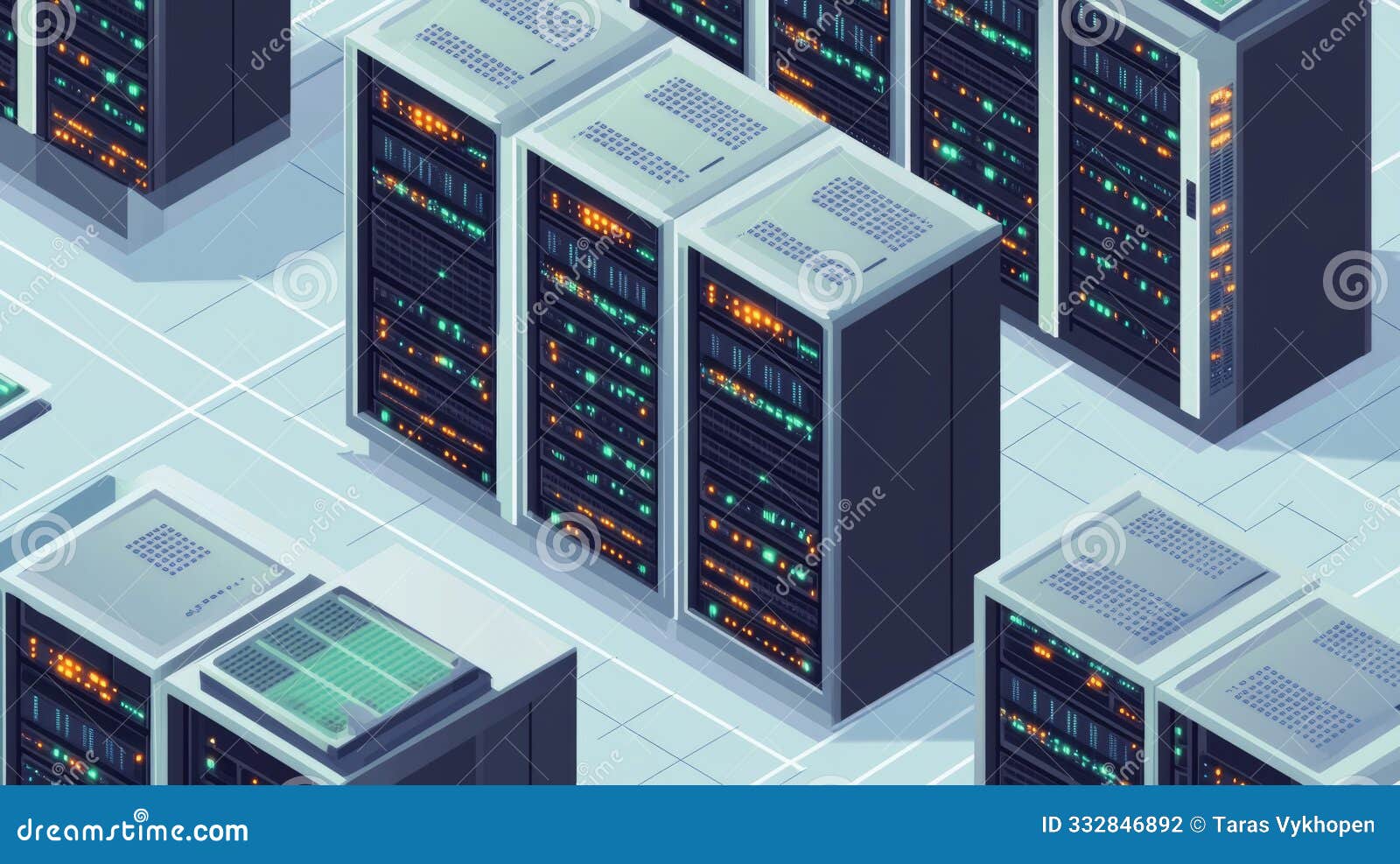 Modern Data Center Filled with Multiple Servers Operating Efficiently ...