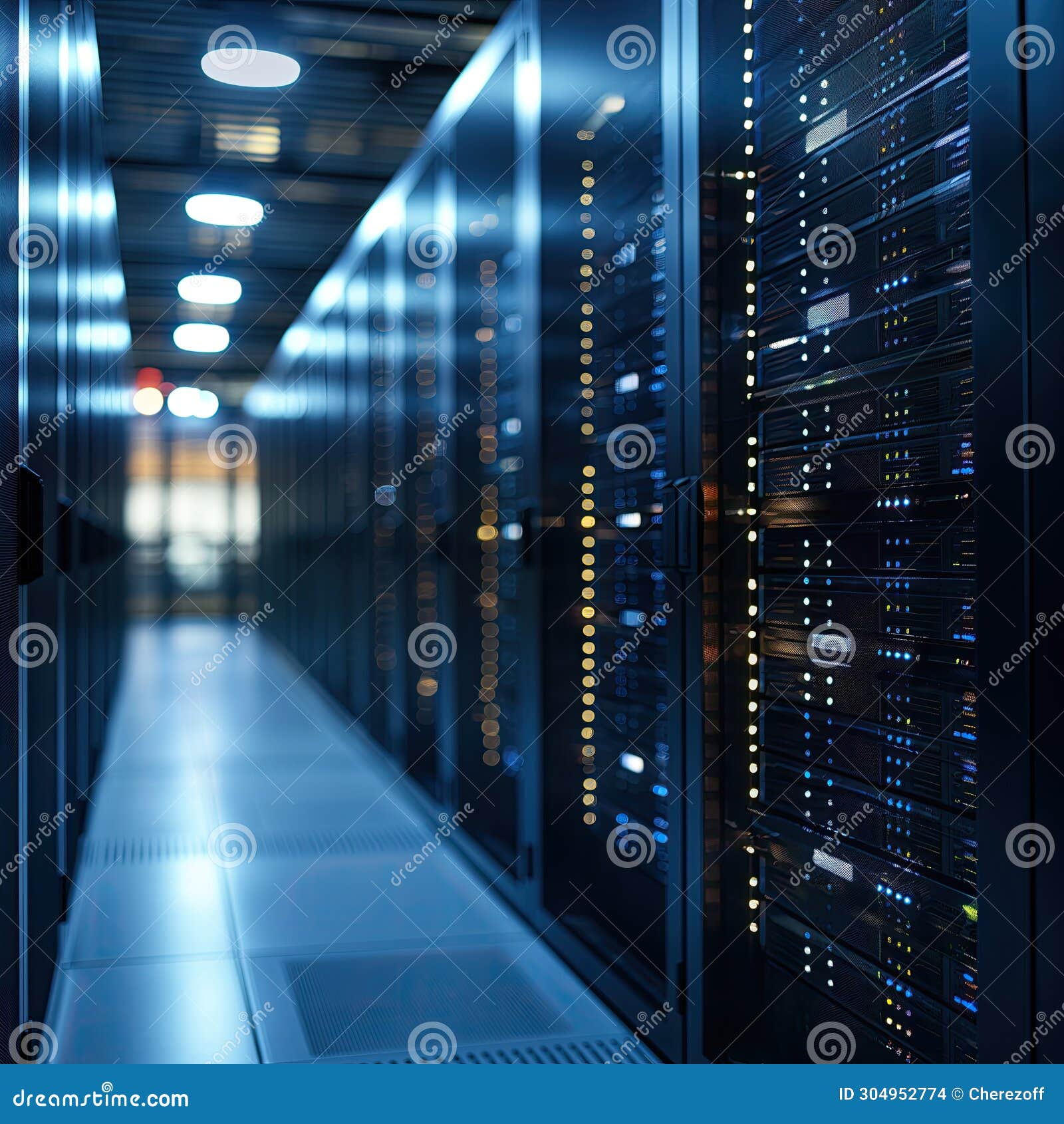 Modern Data Center with Flashes of Light Stock Photo - Image of server ...
