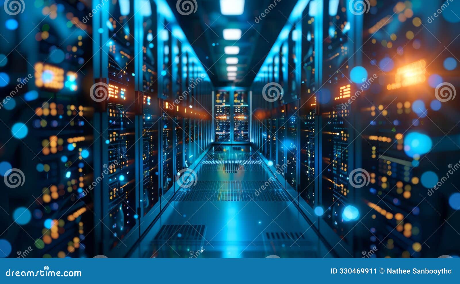 Modern Data Center with Glowing Server Racks Stock Illustration ...