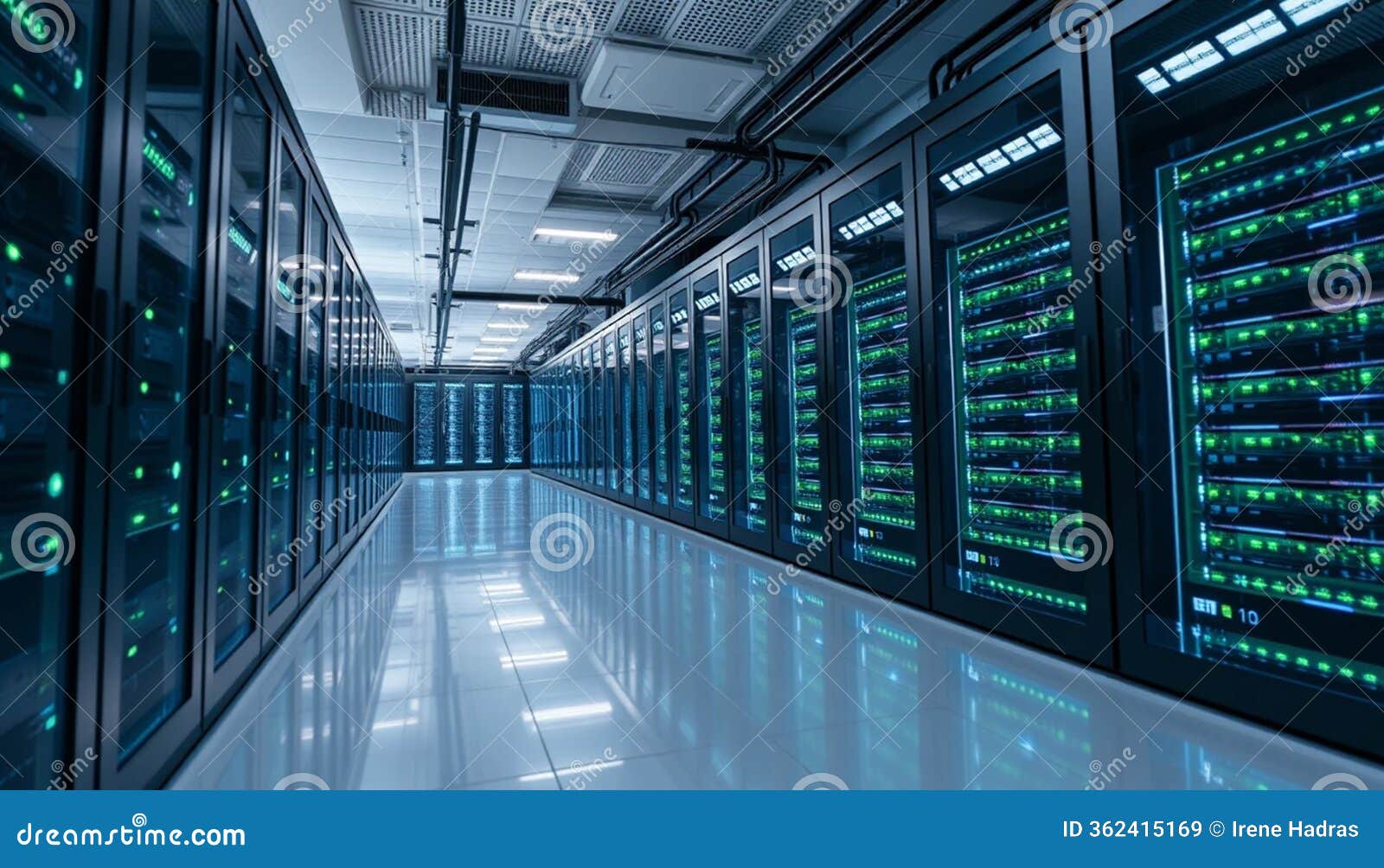 A Modern Data Center Hallway Featuring Rows of Server Racks on Both ...