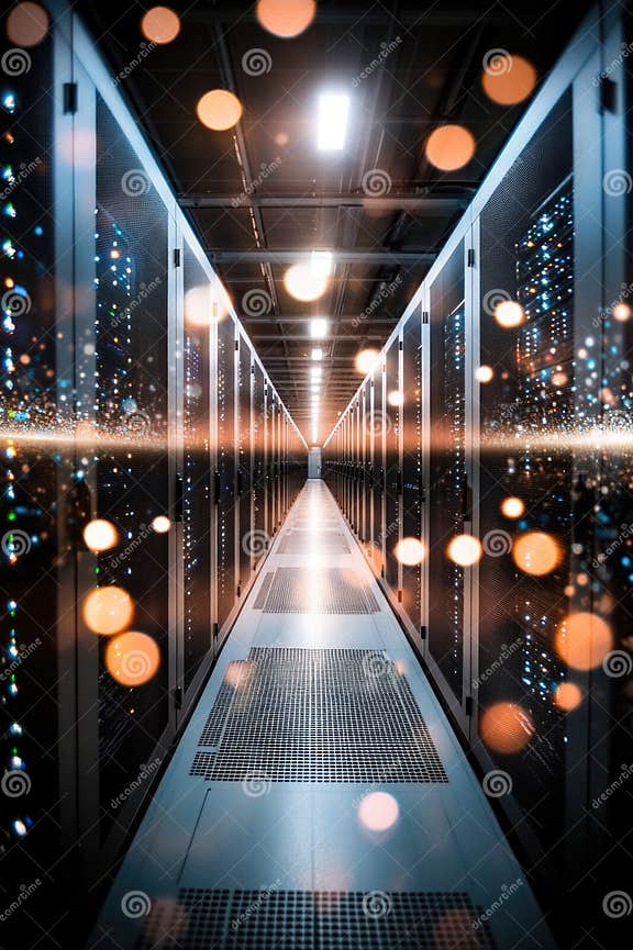 Modern Data Center Hallway with Illuminated Server Racks and Blurred Lights Stock Photo - Image ...