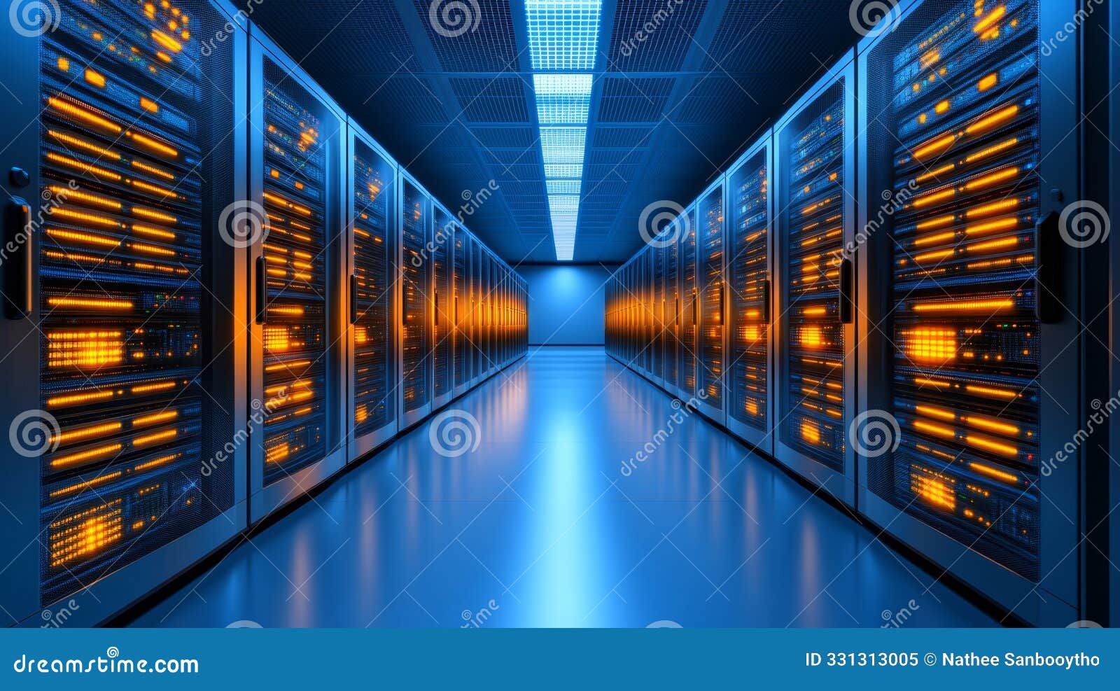 Modern Data Center with Illuminated Server Racks Stock Illustration ...