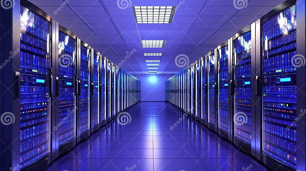 Modern Data Center with Illuminated Server Racks in a High-tech ...
