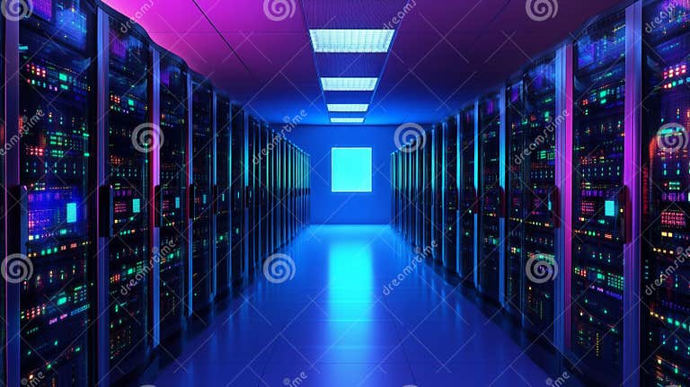 A Modern Data Center with Illuminated Server Racks, Showcasing ...