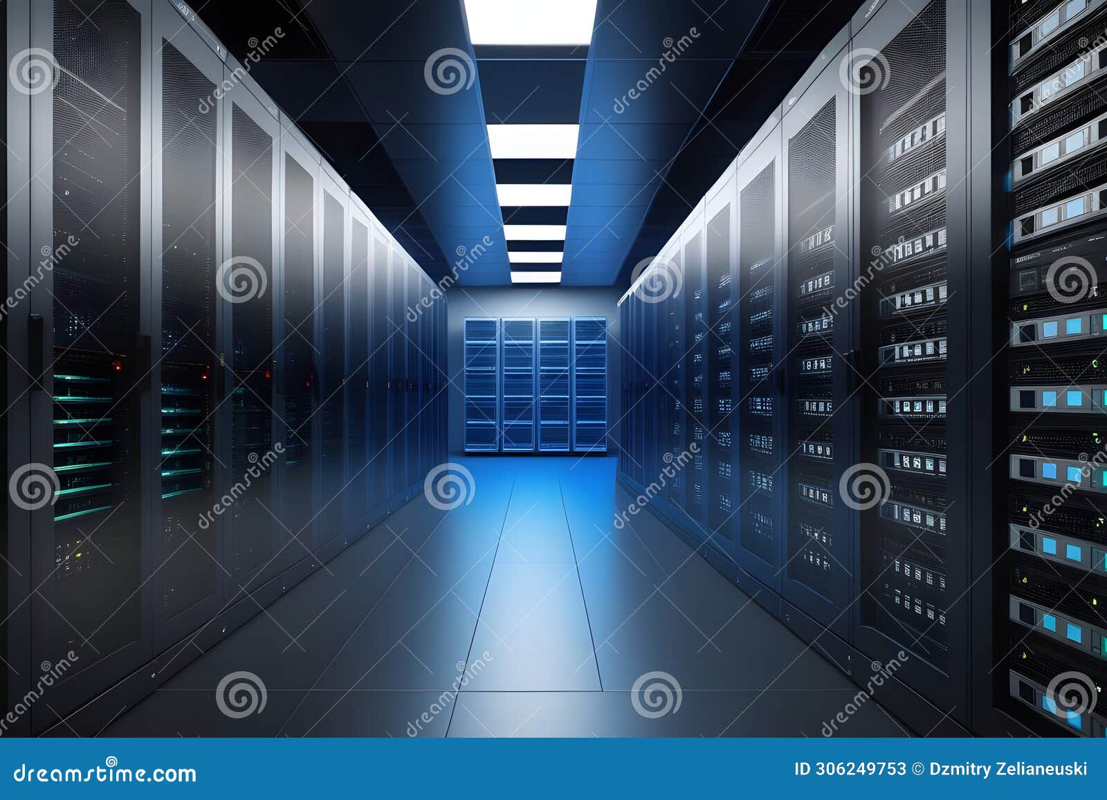 Modern Data Center Interior with Server Racks. 3D Rendering for Tech ...