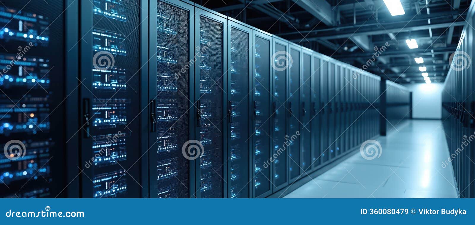Modern Data Center Interior with Server Racks. it Equipment Housing is Crucial for Services ...