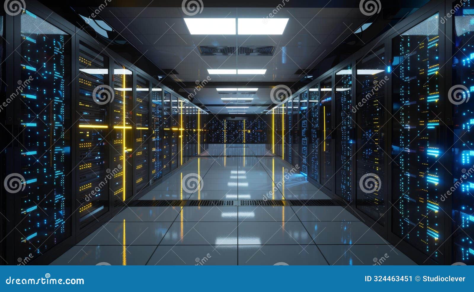 Modern Data Center with LED Lights, Generative AI Stock Image - Image ...