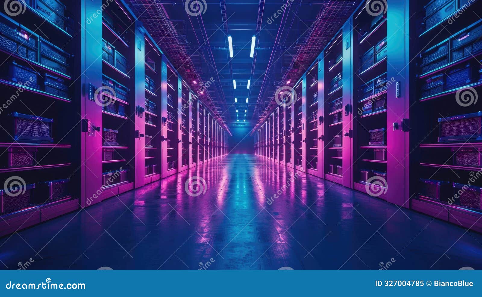 Modern Data Center with Neon Lights Combines Technology and Futuristic ...