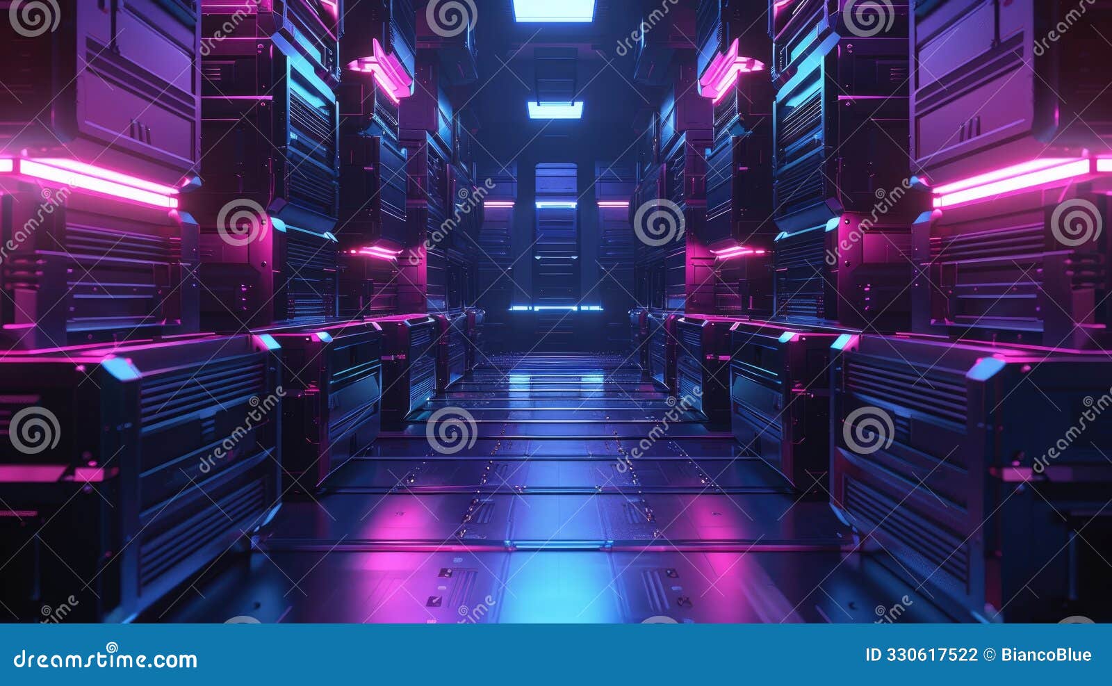 Modern Data Center with Neon Lights Combines Technology and Futuristic ...