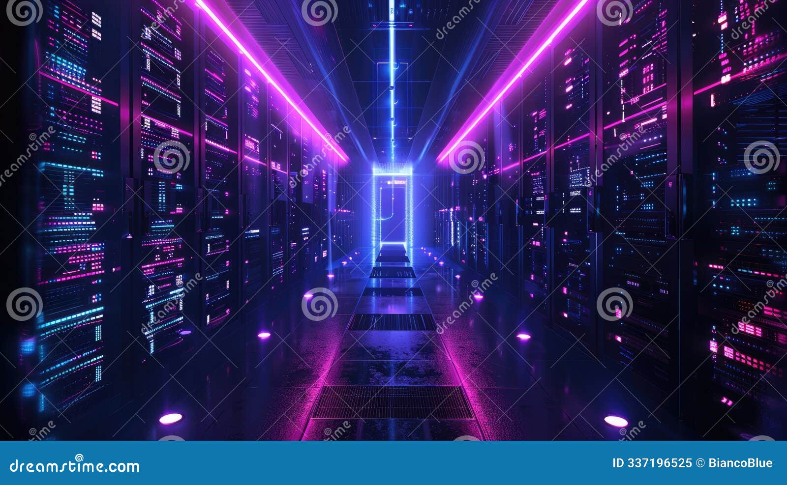 Modern Data Center with Neon Lights Combines Technology and Futuristic ...