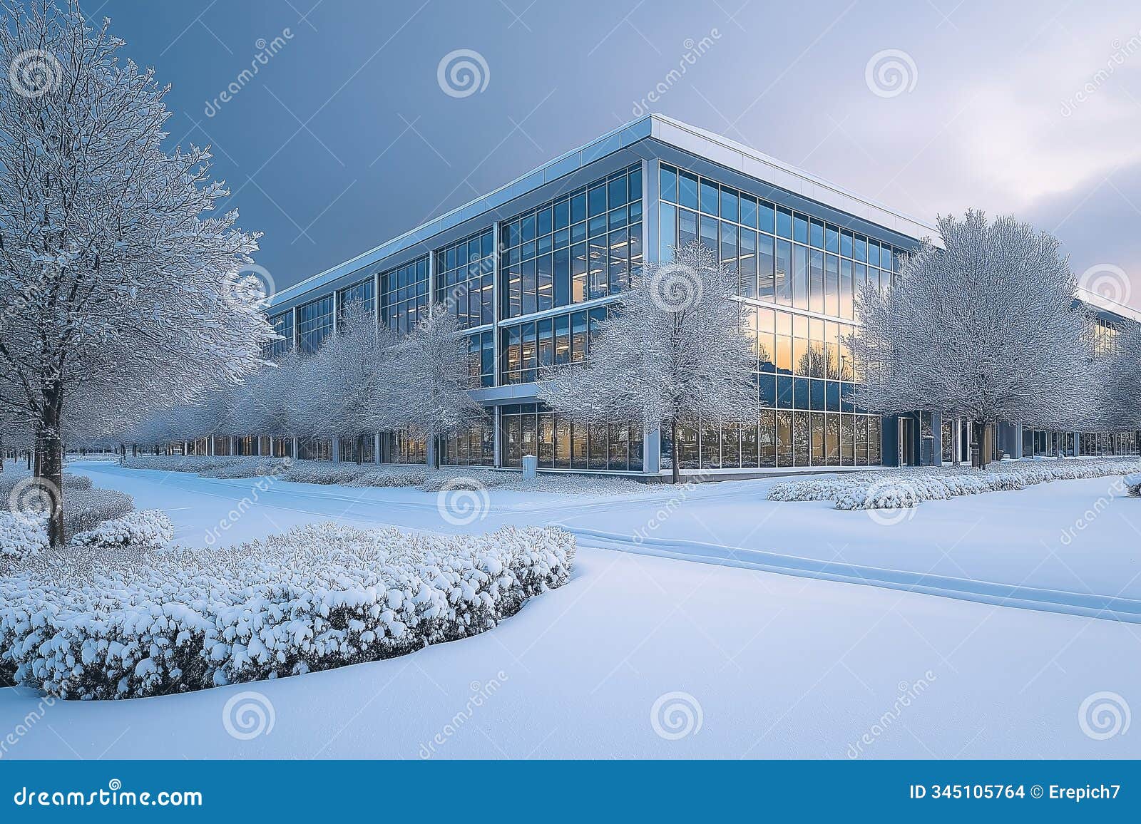 A Modern Data Center Office Building with Glass Facade in Winter Stock ...