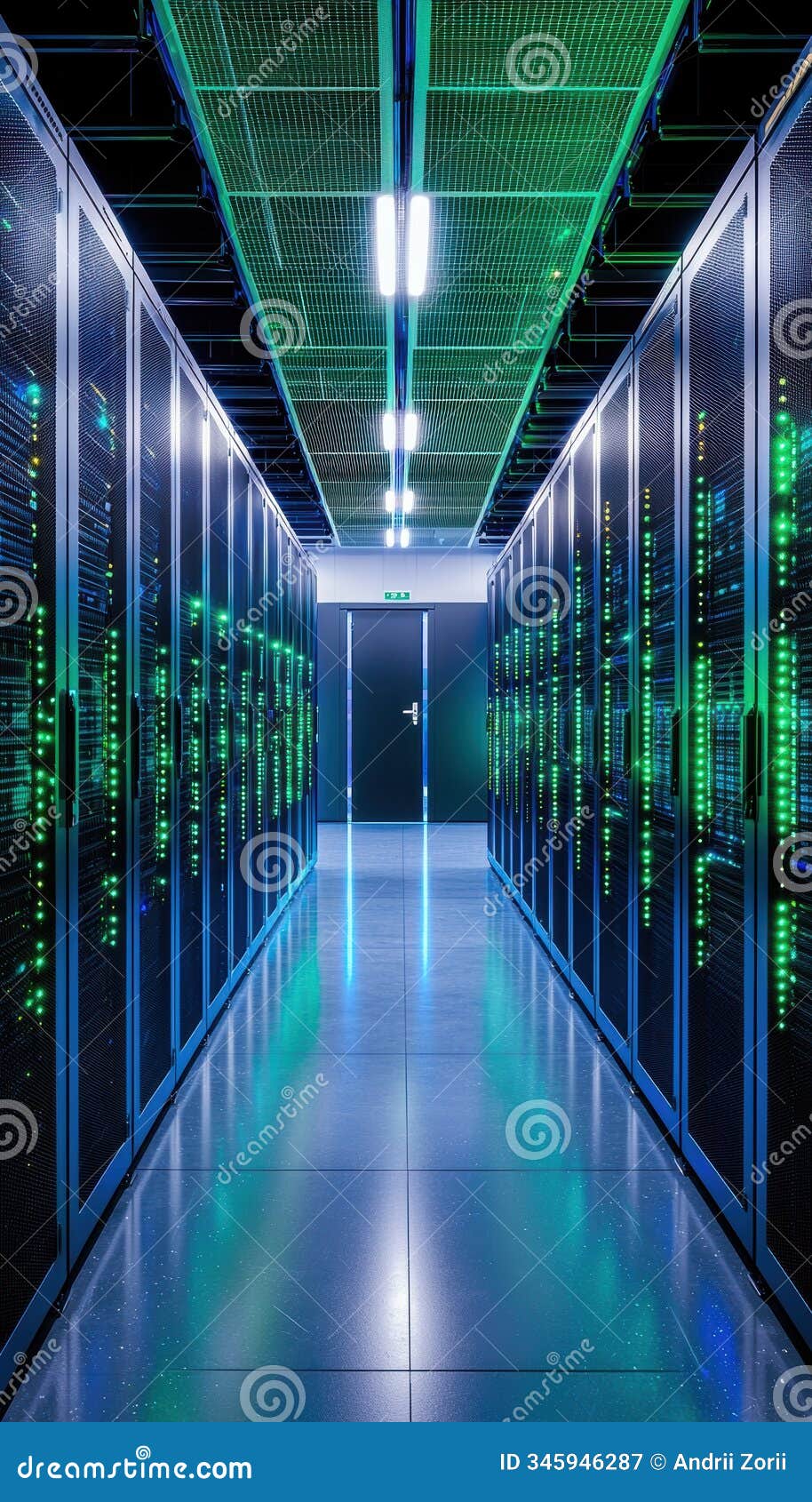 Modern Data Center with Organized Server Racks and Vibrant LED Lights ...