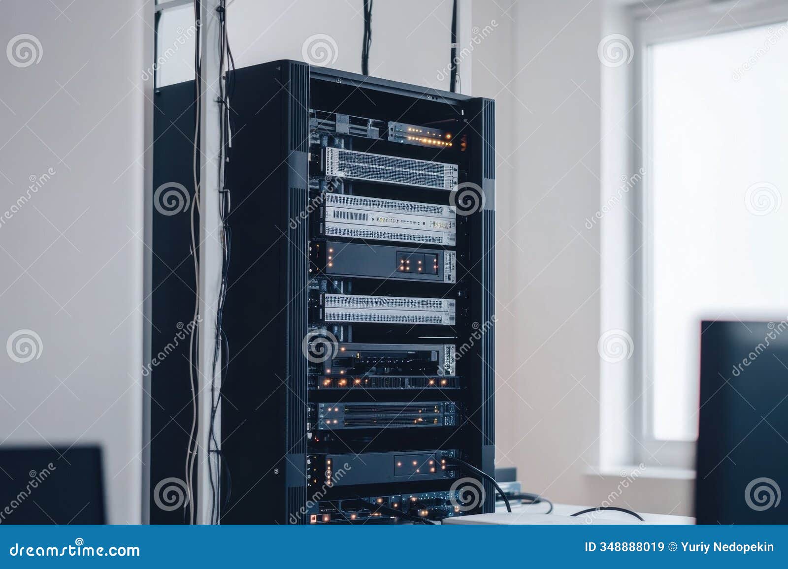 Modern Data Center Rack with Multiple Servers and Active Network ...