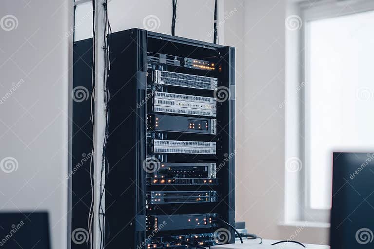 Modern Data Center Rack with Multiple Servers and Active Network ...