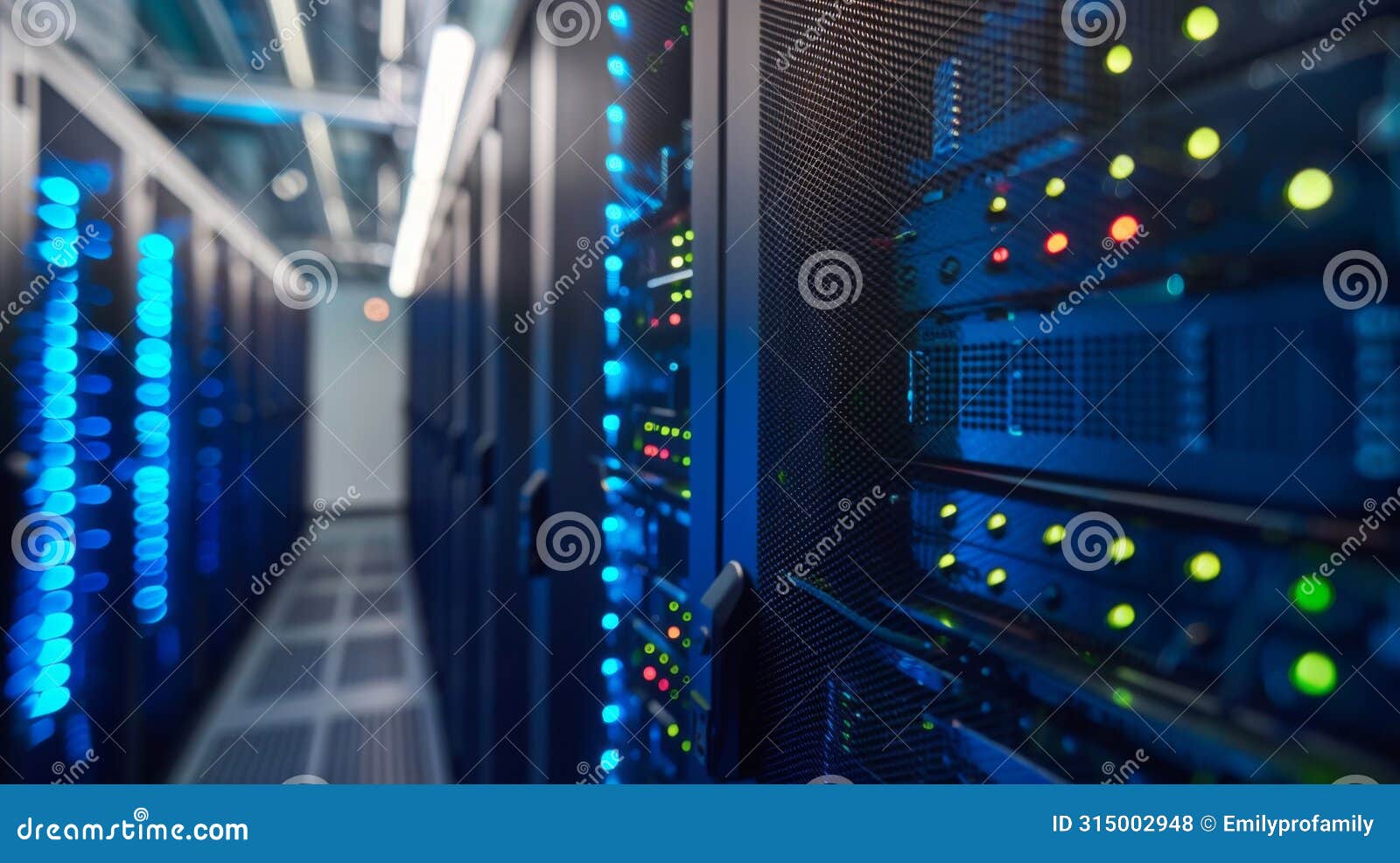 Modern Data Center Racks with Blue LED Lights Stock Photo - Image of ...