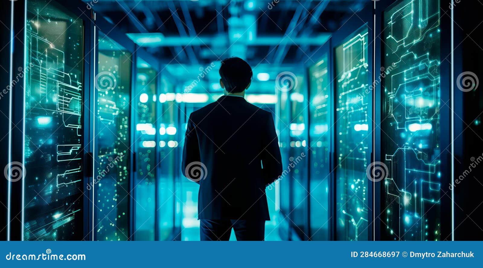 A Modern Data Center With Racks Of Servers, Cooling Systems, And ...