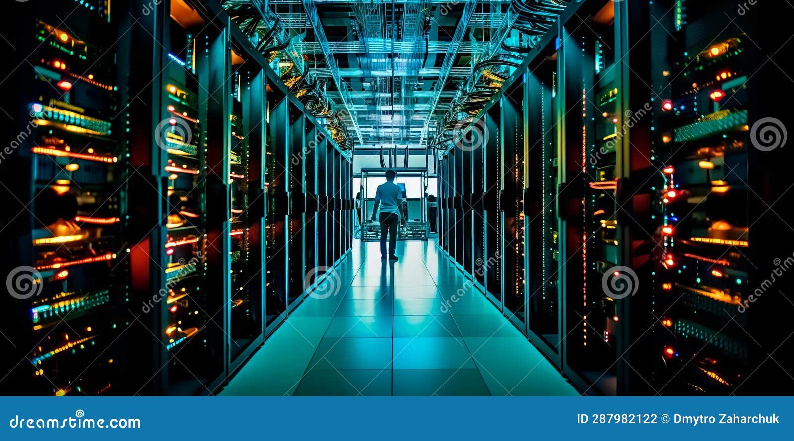 A Modern Data Center with Racks of Servers, Cooling Systems, and ...
