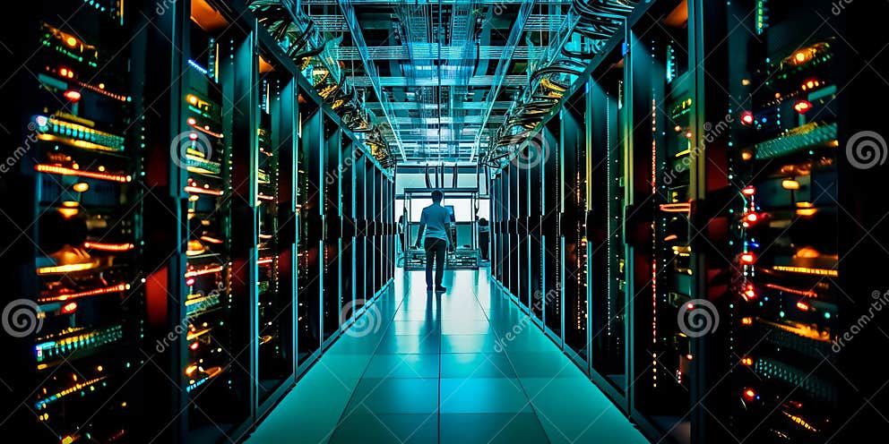 A Modern Data Center with Racks of Servers, Cooling Systems, and ...