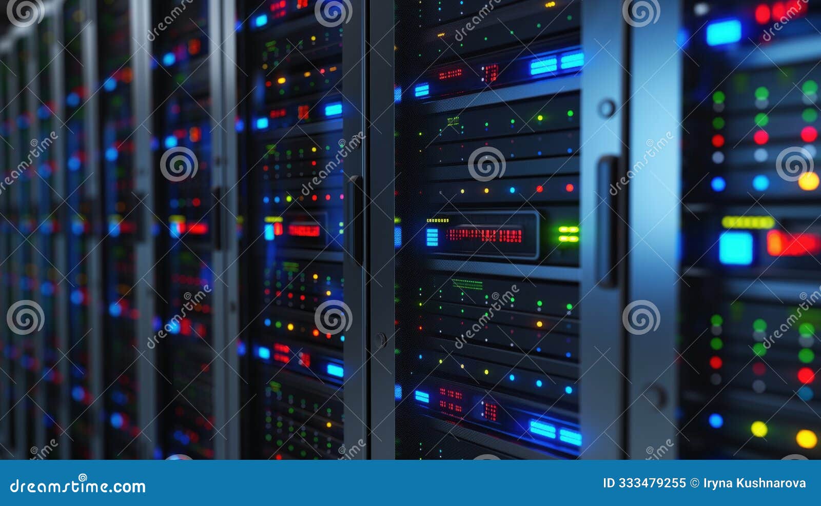 Modern Data Center Room with Multiple Servers in Rack Array ...