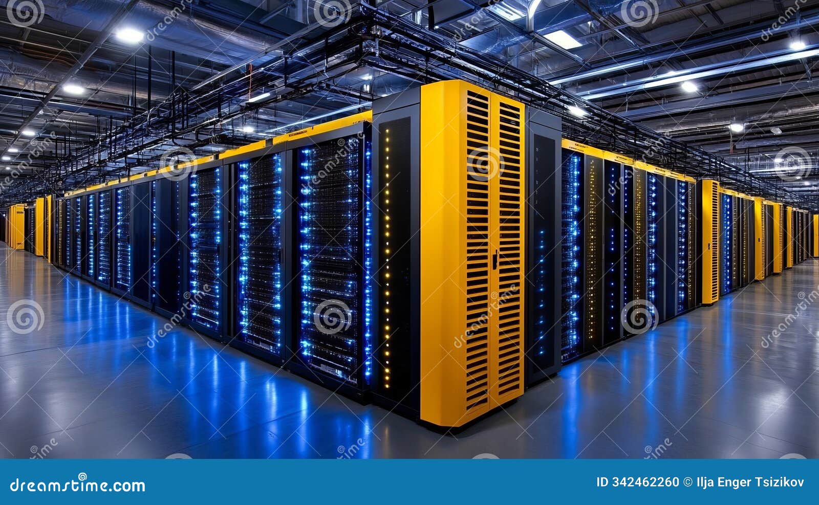 Modern Data Center Rows of Network Server Racks, Complex Cabling, and ...
