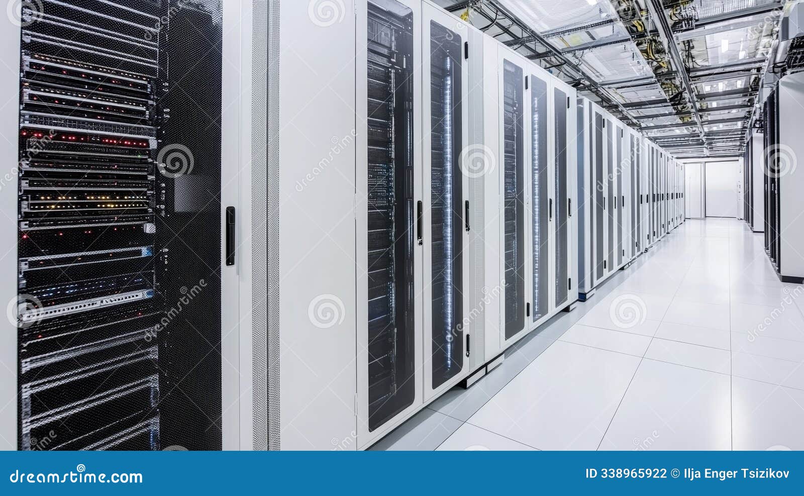Modern Data Center, Rows of Server Racks, Big Data, Cloud Computing, Information Technology ...