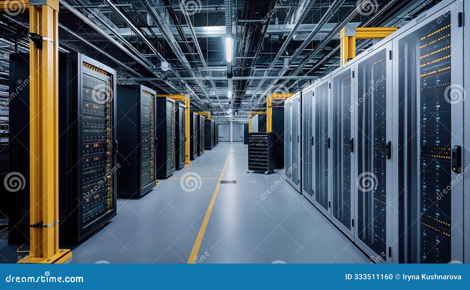 Modern Data Center with Rows of Server Racks, Cooling Systems, and ...