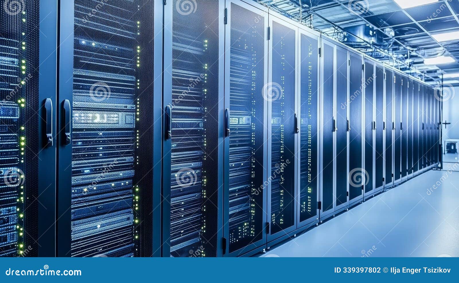 Modern Data Center, Rows of Server Racks, Network Switches. Technology ...