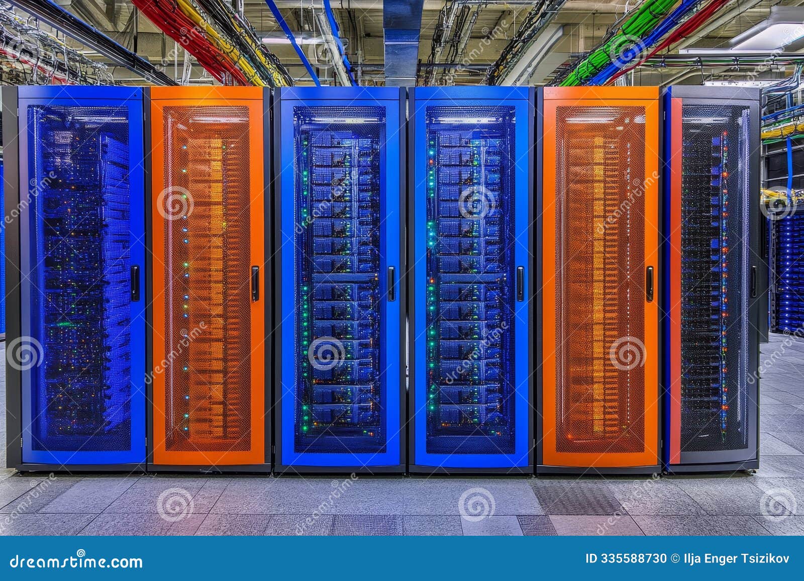 Modern Data Center with Rows of Storage Servers, Cloud Computing ...