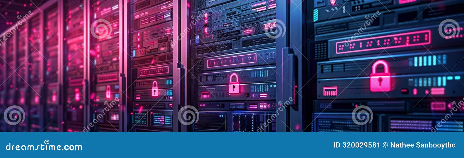 Modern Data Center Server Racks with Glowing Neon Lights, Showcasing ...