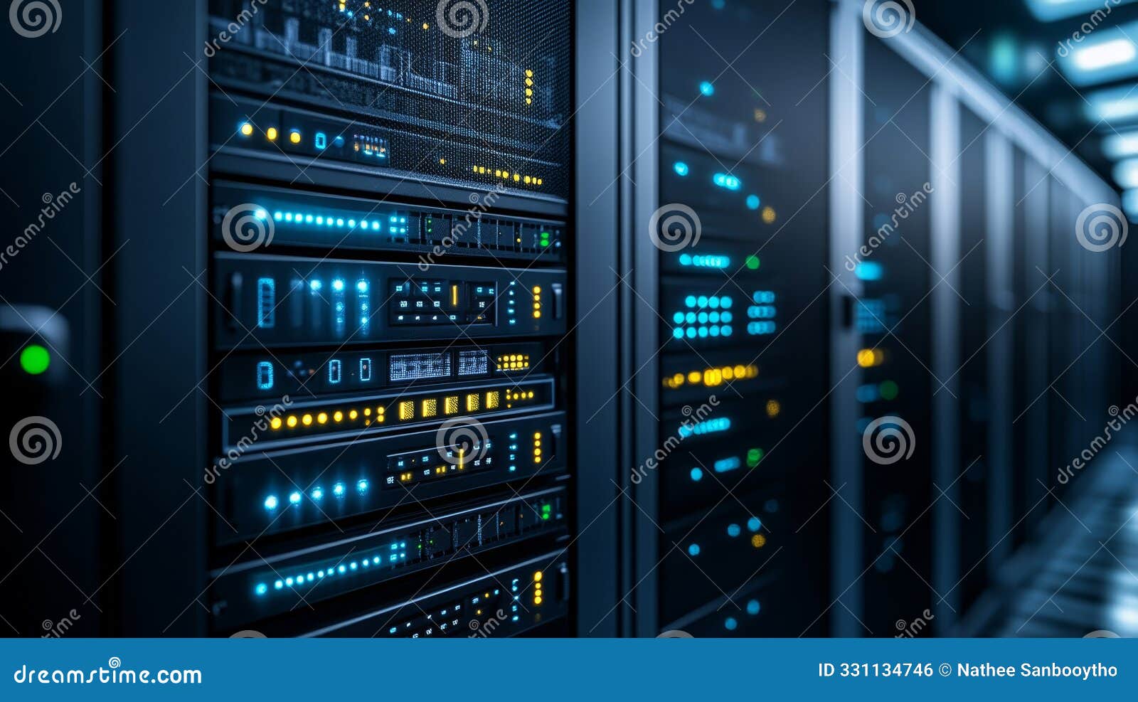 Modern Data Center Server Racks with LED Lights Stock Illustration ...