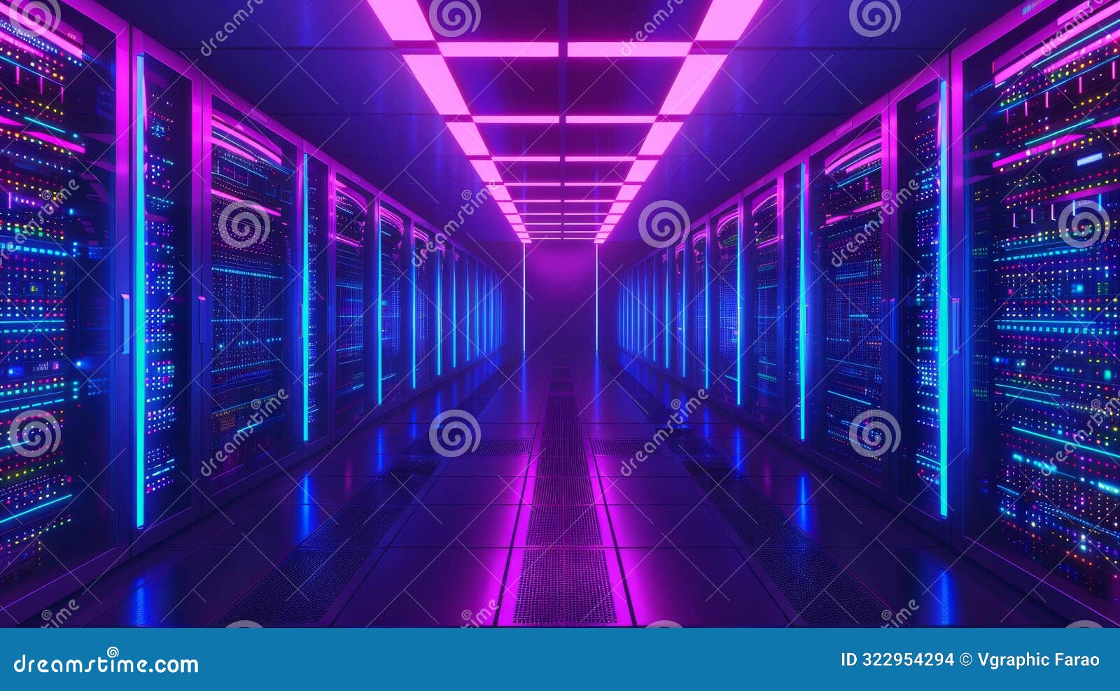 Modern Data Center with Server Racks and Neon Lights Stock Photo ...